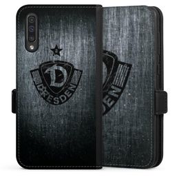 DeinDesign Galaxy A50 Handy Klapph&uuml;lle Handyh&uuml;lle aus Kunst Leder schwarz Flip Case Sg Dynamo Dresden Official Licensed Product Vintage Sideflip mit Lasche
