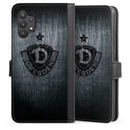 DeinDesign Galaxy A32 4G Handy Klapph&uuml;lle Handyh&uuml;lle aus Kunst Leder schwarz Flip Case Sg Dynamo Dresden Official Licensed Product Vintage Sideflip mit Lasche