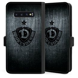 DeinDesign Galaxy S10 Plus Handy Klapph&uuml;lle Handyh&uuml;lle aus Kunst Leder schwarz Flip Case Sg Dynamo Dresden Official Licensed Product Vintage Sideflip mit Lasche