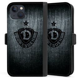 DeinDesign iPhone 13 Handy Klapph&uuml;lle Handyh&uuml;lle aus Kunst Leder schwarz Flip Case Sg Dynamo Dresden Official Licensed Product Vintage Sideflip mit Lasche