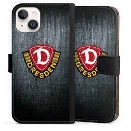 DeinDesign iPhone 14 Handy Klapph&uuml;lle Handyh&uuml;lle aus Kunst Leder schwarz Flip Case Sgd Official Licensed Product Sg Dynamo Dresden Sideflip mit Lasche