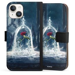 DeinDesign iPhone 14 Handy Klapph&uuml;lle Handyh&uuml;lle aus Kunst Leder schwarz Flip Case Rose The Beauty And The Beast Disney Princess Sideflip mit Lasche