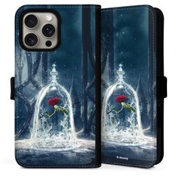 DeinDesign iPhone 16 Pro Handy Klapph&uuml;lle Handyh&uuml;lle aus Kunst Leder schwarz Flip Case Rose The Beauty And The Beast Disney Princess Sideflip mit Lasche
