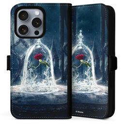 DeinDesign iPhone 16 Pro Max Handy Klapph&uuml;lle Handyh&uuml;lle aus Kunst Leder schwarz Flip Case Rose The Beauty And The Beast Disney Princess Sideflip mit Lasche