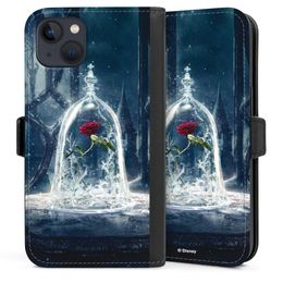 DeinDesign iPhone 13 Handy Klapph&uuml;lle Handyh&uuml;lle aus Kunst Leder schwarz Flip Case Rose The Beauty And The Beast Disney Princess Sideflip mit Lasche