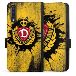 DeinDesign Galaxy A50 Handy Klapph&uuml;lle Handyh&uuml;lle aus Kunst Leder schwarz Flip Case Official Licensed Product Soccer Sg Dynamo Dresden Sideflip mit Lasche