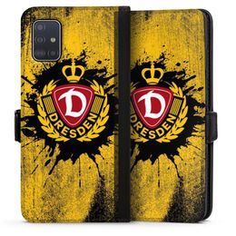 DeinDesign Galaxy A51 Handy Klapph&uuml;lle Handyh&uuml;lle aus Kunst Leder schwarz Flip Case Official Licensed Product Soccer Sg Dynamo Dresden Sideflip mit Lasche