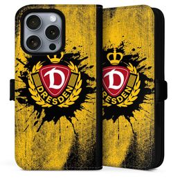 DeinDesign iPhone 16 Pro Max Handy Klapph&uuml;lle Handyh&uuml;lle aus Kunst Leder schwarz Flip Case Official Licensed Product Soccer Sg Dynamo Dresden Sideflip mit Lasche