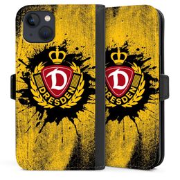 DeinDesign iPhone 13 Handy Klapph&uuml;lle Handyh&uuml;lle aus Kunst Leder schwarz Flip Case Official Licensed Product Soccer Sg Dynamo Dresden Sideflip mit Lasche