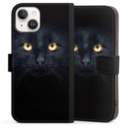 DeinDesign iPhone 14 Handy Klapph&uuml;lle Handyh&uuml;lle aus Kunst Leder schwarz Flip Case Eye Cat Black Sideflip mit Lasche