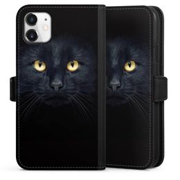 DeinDesign iPhone 11 Handy Klapph&uuml;lle Handyh&uuml;lle aus Kunst Leder schwarz Flip Case Eye Cat Black Sideflip mit Lasche