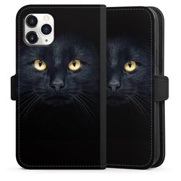 DeinDesign iPhone 11 Pro Handy Klapph&uuml;lle Handyh&uuml;lle aus Kunst Leder schwarz Flip Case Eye Cat Black Sideflip mit Lasche