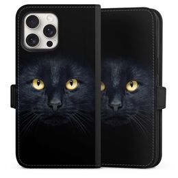 DeinDesign iPhone 15 Pro Max Handy Klapph&uuml;lle Handyh&uuml;lle aus Kunst Leder schwarz Flip Case Eye Cat Black Sideflip mit Lasche