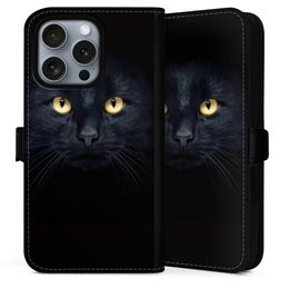 DeinDesign iPhone 16 Pro Max Handy Klapph&uuml;lle Handyh&uuml;lle aus Kunst Leder schwarz Flip Case Eye Cat Black Sideflip mit Lasche