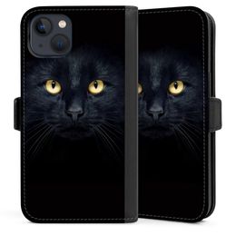 DeinDesign iPhone 13 Handy Klapphülle Handyhülle aus Kunst Leder schwarz Flip Case Eye Cat Black Sideflip mit Lasche