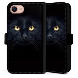 DeinDesign iPhone 16e Handy Klapph&uuml;lle Handyh&uuml;lle aus Kunst Leder schwarz Flip Case Eye Cat Black Sideflip mit Lasche