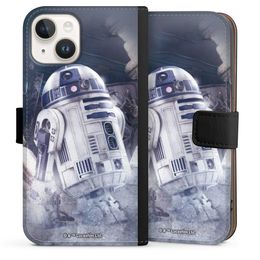 DeinDesign iPhone 14 Handy Klapph&uuml;lle Handyh&uuml;lle aus Kunst Leder schwarz Flip Case Robot Merchandise Star Wars Sideflip mit Lasche