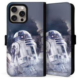 DeinDesign iPhone 16 Pro Handy Klapph&uuml;lle Handyh&uuml;lle aus Kunst Leder schwarz Flip Case Robot Merchandise Star Wars Sideflip mit Lasche