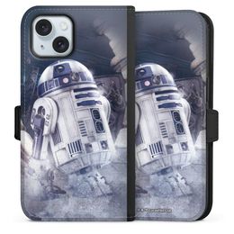 DeinDesign iPhone 15 Handy Klapph&uuml;lle Handyh&uuml;lle aus Kunst Leder schwarz Flip Case Robot Merchandise Star Wars Sideflip mit Lasche
