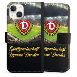 DeinDesign iPhone 14 Handy Klapph&uuml;lle Handyh&uuml;lle aus Kunst Leder schwarz Flip Case Sg Dynamo Dresden Sgd Official Licensed Product Sideflip mit Lasche