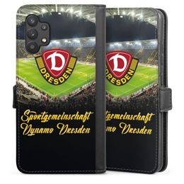 DeinDesign Galaxy A32 4G Handy Klapph&uuml;lle Handyh&uuml;lle aus Kunst Leder schwarz Flip Case Sg Dynamo Dresden Sgd Official Licensed Product Sideflip mit Lasche