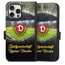 DeinDesign iPhone 15 Pro Max Handy Klapph&uuml;lle Handyh&uuml;lle aus Kunst Leder schwarz Flip Case Sg Dynamo Dresden Sgd Official Licensed Product Sideflip mit Lasche