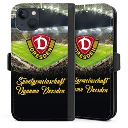 DeinDesign iPhone 13 Handy Klapph&uuml;lle Handyh&uuml;lle aus Kunst Leder schwarz Flip Case Sg Dynamo Dresden Sgd Official Licensed Product Sideflip mit Lasche