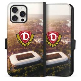DeinDesign iPhone 15 Pro Max Handy Klapph&uuml;lle Handyh&uuml;lle aus Kunst Leder schwarz Flip Case Sgd Sg Dynamo Dresden Stadium Sideflip mit Lasche