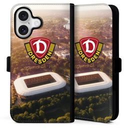 DeinDesign iPhone 16 Handy Klapph&uuml;lle Handyh&uuml;lle aus Kunst Leder schwarz Flip Case Sgd Sg Dynamo Dresden Stadium Sideflip mit Lasche