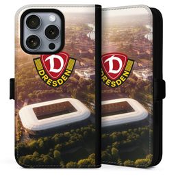 DeinDesign iPhone 16 Pro Max Handy Klapph&uuml;lle Handyh&uuml;lle aus Kunst Leder schwarz Flip Case Sgd Sg Dynamo Dresden Stadium Sideflip mit Lasche