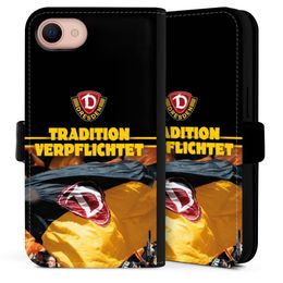 DeinDesign iPhone 16e Handy Klapph&uuml;lle Handyh&uuml;lle aus Kunst Leder schwarz Flip Case Sgd Sg Dynamo Dresden Merchandise Sideflip mit Lasche