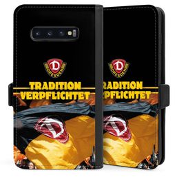 DeinDesign Galaxy S10 Plus Handy Klapph&uuml;lle Handyh&uuml;lle aus Kunst Leder schwarz Flip Case Sgd Sg Dynamo Dresden Merchandise Sideflip mit Lasche