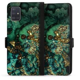 DeinDesign Galaxy A51 Handy Klapph&uuml;lle Handyh&uuml;lle aus Kunst Leder schwarz Flip Case Muster Glitzer Marble Sideflip mit Lasche