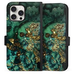 DeinDesign iPhone 15 Pro Max Handy Klapph&uuml;lle Handyh&uuml;lle aus Kunst Leder schwarz Flip Case Muster Glitzer Marble Sideflip mit Lasche