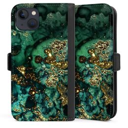 DeinDesign iPhone 13 Handy Klapph&uuml;lle Handyh&uuml;lle aus Kunst Leder schwarz Flip Case Muster Glitzer Marble Sideflip mit Lasche