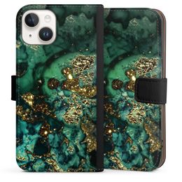 DeinDesign iPhone 14 Handy Klapph&uuml;lle Handyh&uuml;lle aus Kunst Leder schwarz Flip Case Muster Glitzer Marble Sideflip mit Lasche
