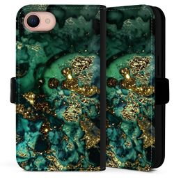 DeinDesign iPhone 16e Handy Klapph&uuml;lle Handyh&uuml;lle aus Kunst Leder schwarz Flip Case Muster Glitzer Marble Sideflip mit Lasche