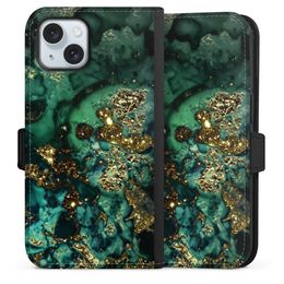 DeinDesign iPhone 15 Handy Klapph&uuml;lle Handyh&uuml;lle aus Kunst Leder schwarz Flip Case Muster Glitzer Marble Sideflip mit Lasche