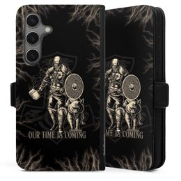 DeinDesign Galaxy S25 Handy Klapph&uuml;lle Handyh&uuml;lle aus Kunst Leder schwarz Flip Case Vikings Wikinger Tv Show Designs Sideflip mit Lasche