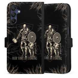 DeinDesign Galaxy A15 5G Handy Klapph&uuml;lle Handyh&uuml;lle aus Kunst Leder schwarz Flip Case Tv Show Designs Wikinger Vikings Sideflip mit Lasche