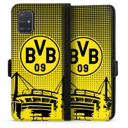 DeinDesign Galaxy A51 Handy Klapph&uuml;lle Handyh&uuml;lle aus Kunst Leder schwarz Flip Case Bvb Stadium Borussia Dortmund Sideflip mit Lasche