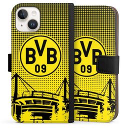 DeinDesign iPhone 14 Handy Klapph&uuml;lle Handyh&uuml;lle aus Kunst Leder schwarz Flip Case Bvb Stadium Borussia Dortmund Sideflip mit Lasche