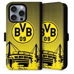 DeinDesign iPhone 16 Pro Max Handy Klapph&uuml;lle Handyh&uuml;lle aus Kunst Leder schwarz Flip Case Bvb Stadium Borussia Dortmund Sideflip mit Lasche