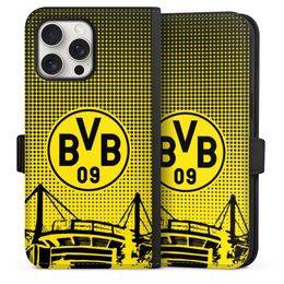 DeinDesign iPhone 15 Pro Max Handy Klapph&uuml;lle Handyh&uuml;lle aus Kunst Leder schwarz Flip Case Bvb Stadium Borussia Dortmund Sideflip mit Lasche