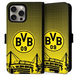 DeinDesign iPhone 16 Pro Handy Klapph&uuml;lle Handyh&uuml;lle aus Kunst Leder schwarz Flip Case Bvb Stadium Borussia Dortmund Sideflip mit Lasche