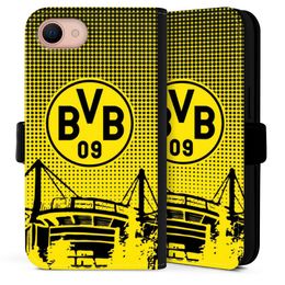 DeinDesign iPhone 16e Handy Klapph&uuml;lle Handyh&uuml;lle aus Kunst Leder schwarz Flip Case Bvb Stadium Borussia Dortmund Sideflip mit Lasche