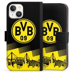 DeinDesign iPhone 14 Handy Klapph&uuml;lle Handyh&uuml;lle aus Kunst Leder schwarz Flip Case Borussia Dortmund Stadium Bvb Sideflip mit Lasche