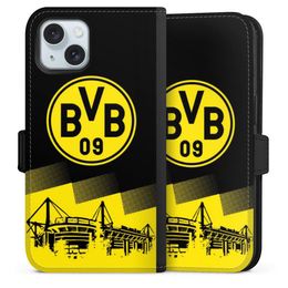 DeinDesign iPhone 15 Handy Klapph&uuml;lle Handyh&uuml;lle aus Kunst Leder schwarz Flip Case Borussia Dortmund Stadium Bvb Sideflip mit Lasche