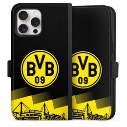 DeinDesign iPhone 15 Pro Max Handy Klapph&uuml;lle Handyh&uuml;lle aus Kunst Leder schwarz Flip Case Borussia Dortmund Stadium Bvb Sideflip mit Lasche