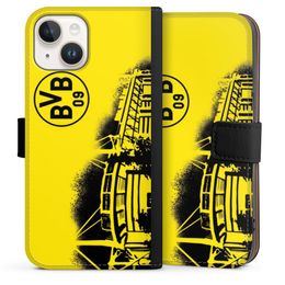 DeinDesign iPhone 14 Handy Klapph&uuml;lle Handyh&uuml;lle aus Kunst Leder schwarz Flip Case Stadium Bvb Borussia Dortmund Sideflip mit Lasche